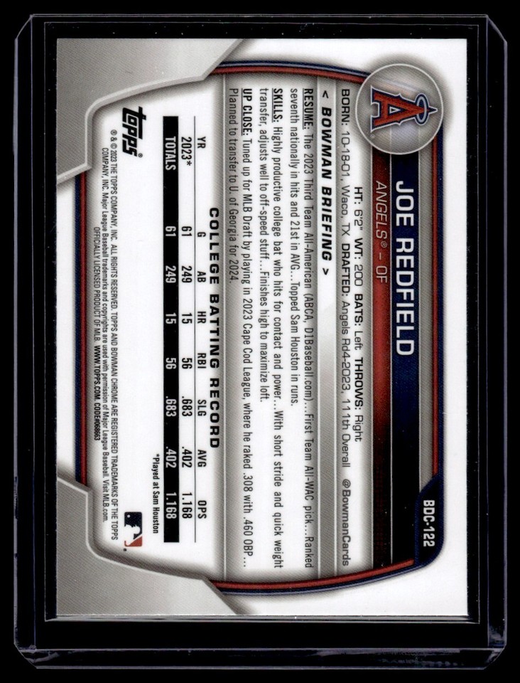 2023 Bowman Draft Chrome Joe Redfield Los Angeles Angels #BDC-122 | eBay
