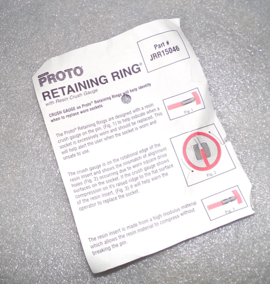 Proto JRR15046 1-1/2" Drive Retaining Rings Crush Gauge 2-7/8" ID NEW ...