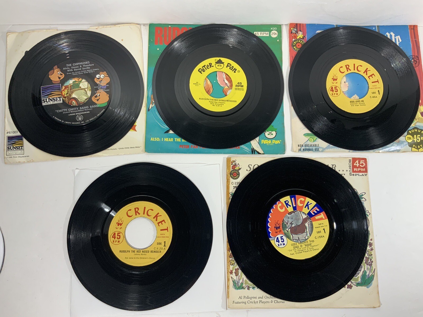 Lot Of 5 Vintage Children’s Vinyl Records 7" 45 RPM Cricket, Sunset ...
