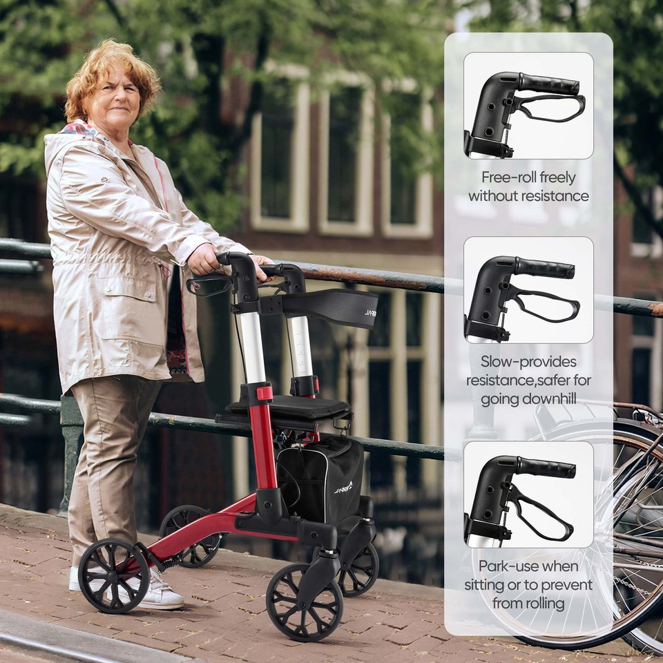 VERPAL Folding Rollator Walker Aluminum Rolling Walker 350LB Capacity 8 ...