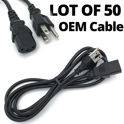 LOT 50 6ft High Quality 3 Prong IEC C13 AC Power Cord Laptop PC ...