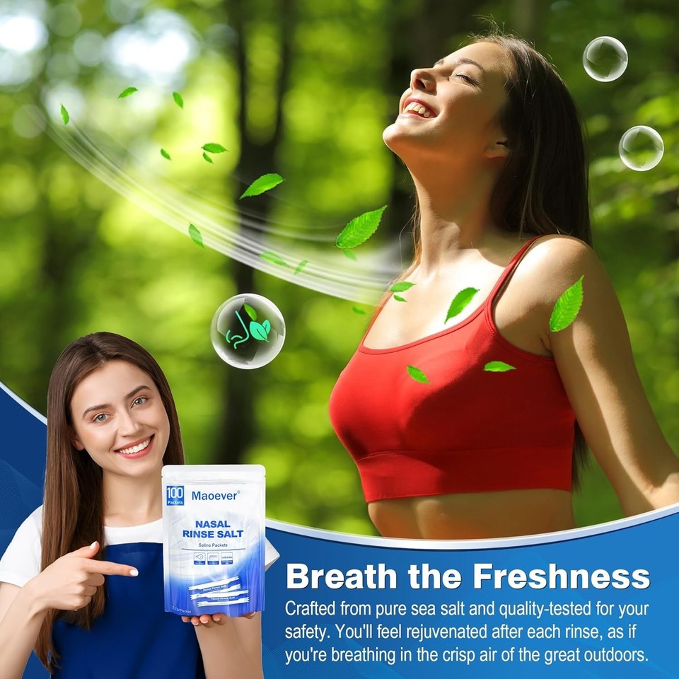 Neti Pot Salt Packets Individually 100 Saline Packets Nasal Wash Refill ...