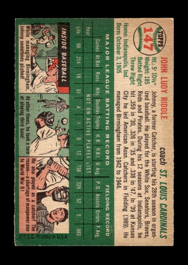 1954 Topps Set-Break #147 Johnny Riddle Co EX-EXMINT *GMCARDS* | eBay