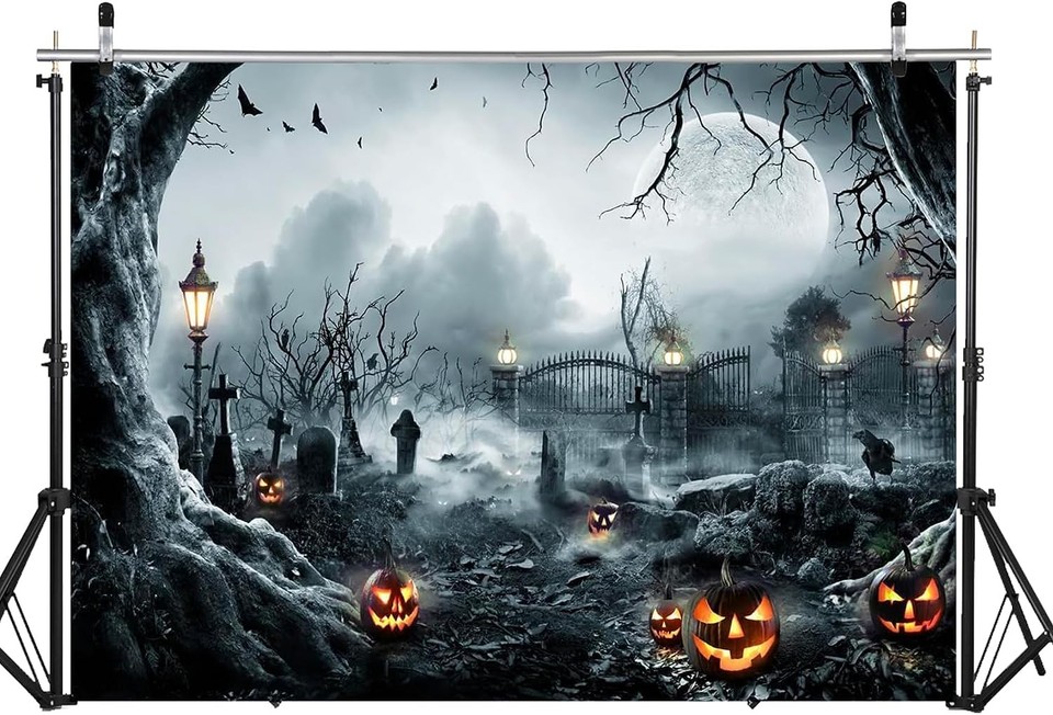 Halloween Backdrop Horror Night Scary Pumpkin Moon Studio Props CP-459 ...