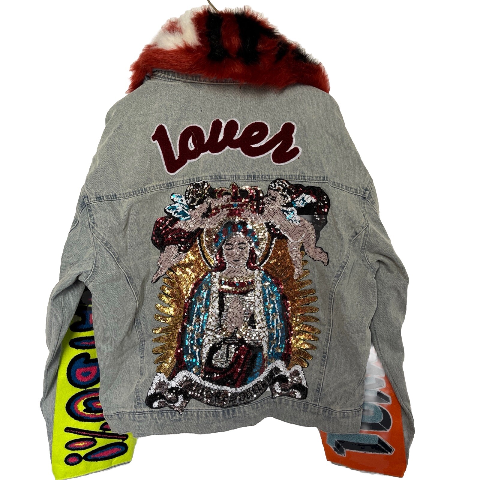 AKIRA Women’s Light Denim Jean Jacket Size Medium All Over Patches Lovers Sequin | eBay