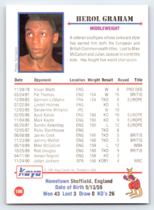 HEROL GRAHAM MIDDLEWEIGHT BOXER Kayo Boxing Trading Card 1991 B173 | eBay