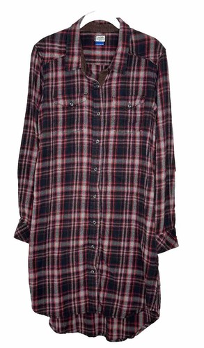 Kavu Jurnee Plaid Red Brown Flannel Button Front Long Sleeve Shirt ...