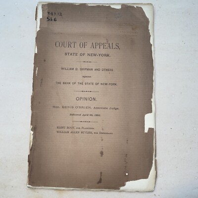 1891 Court Of Appeals William Shipman Against Bank Of The State Of New ...