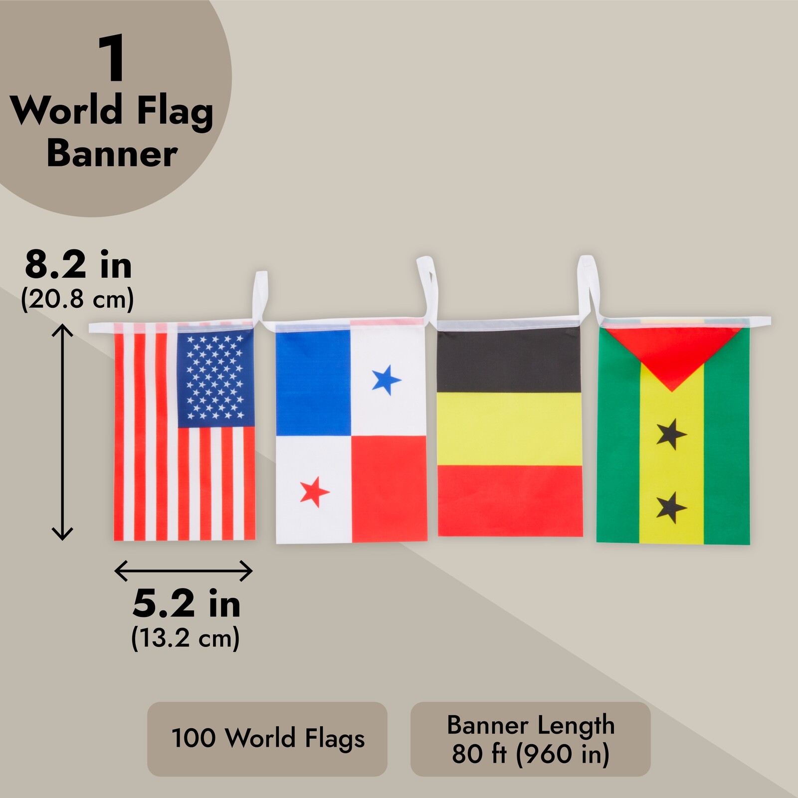 International Flags of the World Banner with 100 Assorted Countries, 80 ...