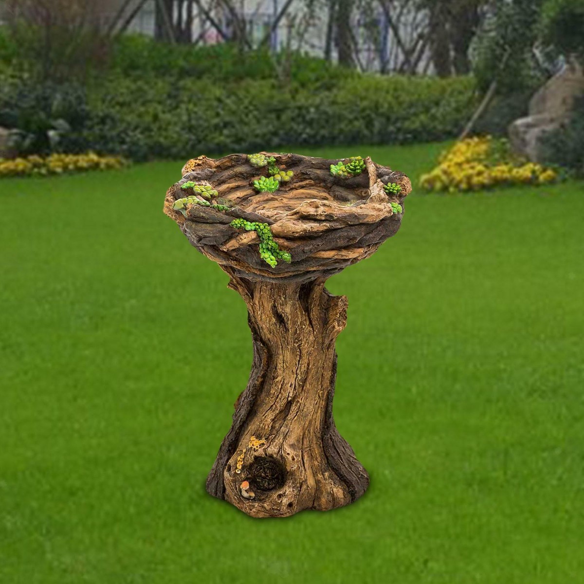 Ceramic Tree Stump Bird Bath