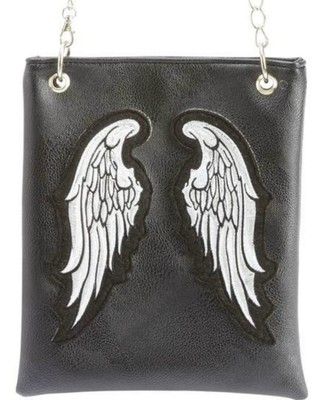 Angel Wings Purse Solid Leather Black Chain Shoulder Strap 10 1/2 x 8 3 ...
