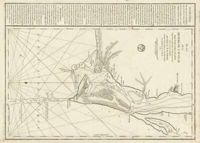 18" x 24" 1780 Map of Plan de la riviÃ¨re du Cap Fear depuis la barre ...