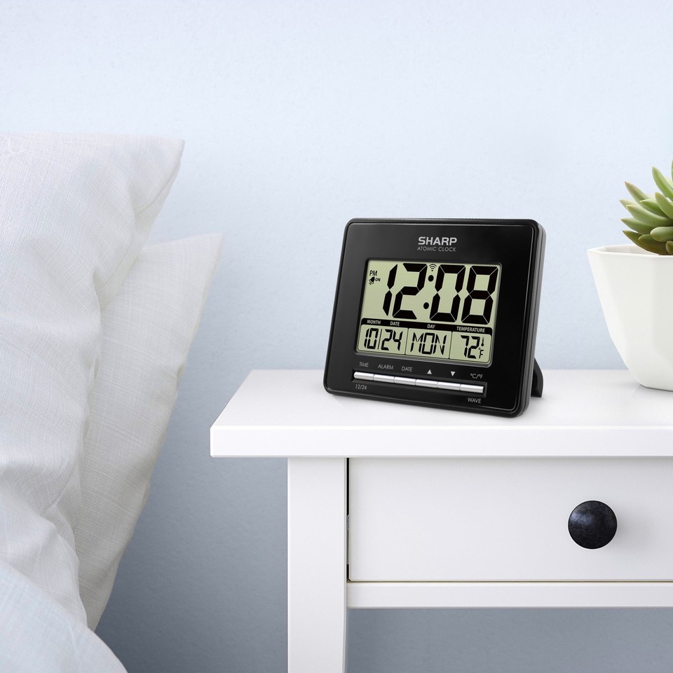 SHARP Digital Atomic Clock, Atomic Accuracy, Date, Temperature, LCD ...