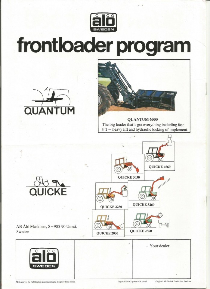 Original OE Alo Sweden Quantum Model 6000 Front End Loader Dealer Sales ...