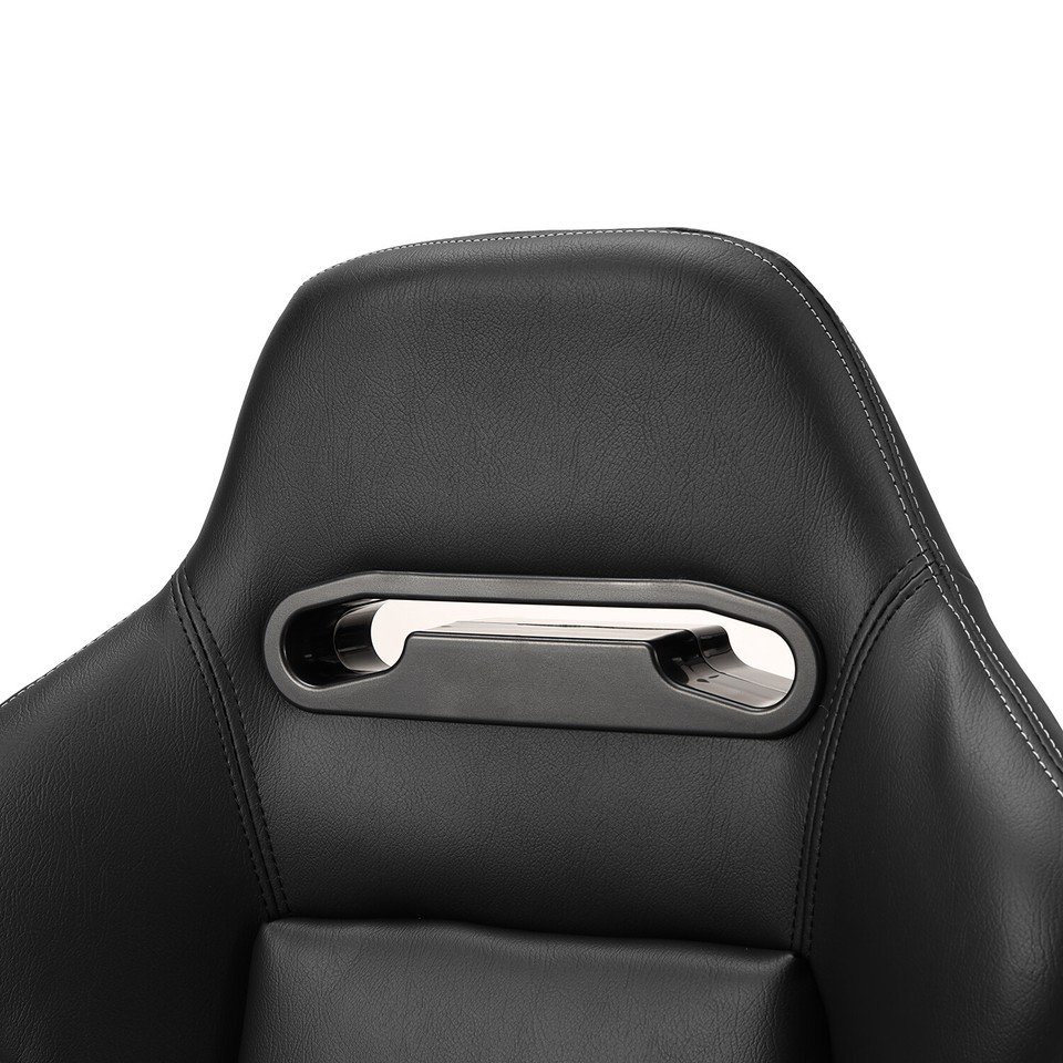 1 Pair Universal Classic Plain Black PVC Leather Easy Reclinable Racing ...
