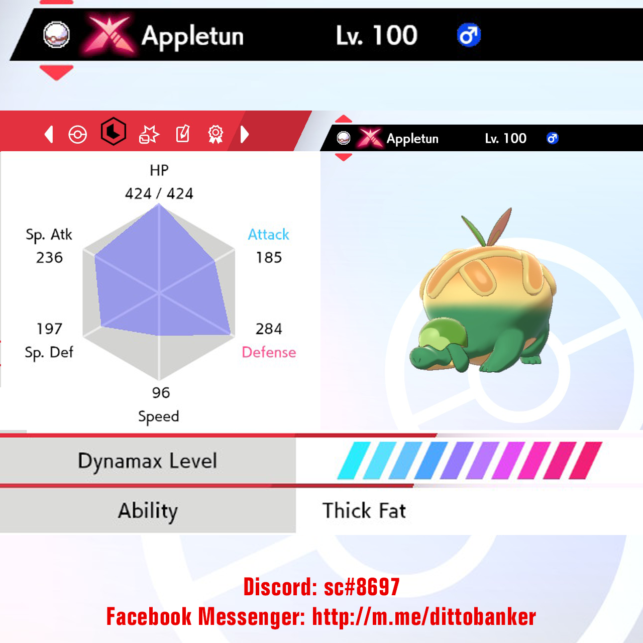 Pokemon Sword/Shield 6IV ULTRA SHINY Appletun / Thick Fat (Bold Nature ...