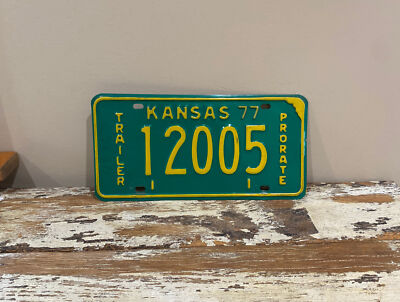 Rare Vintage 1977 Kansas Trailer Prorate license Plate 12005 Green ...