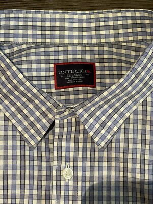 Untuckit 2XL Tall Wrinkle Free Blue/White Plaid Button Up Long Sleeve ...