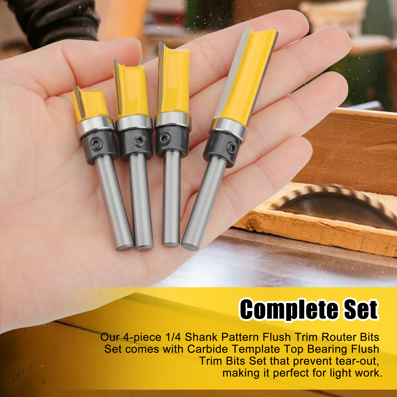 4x 1/4 Inch Shank Top Bearing Flush Trim Carbide Router Bit Woodworking ...