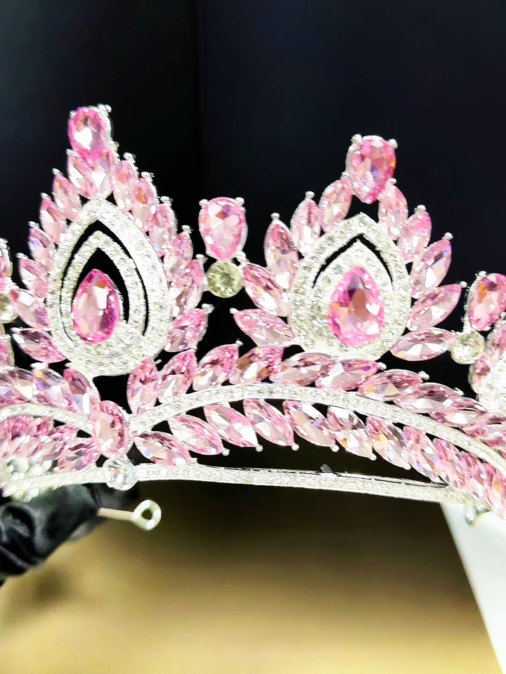 Quinceanera Crown, Pink Rhinestone Crown, Large Size Crown, Silver ...