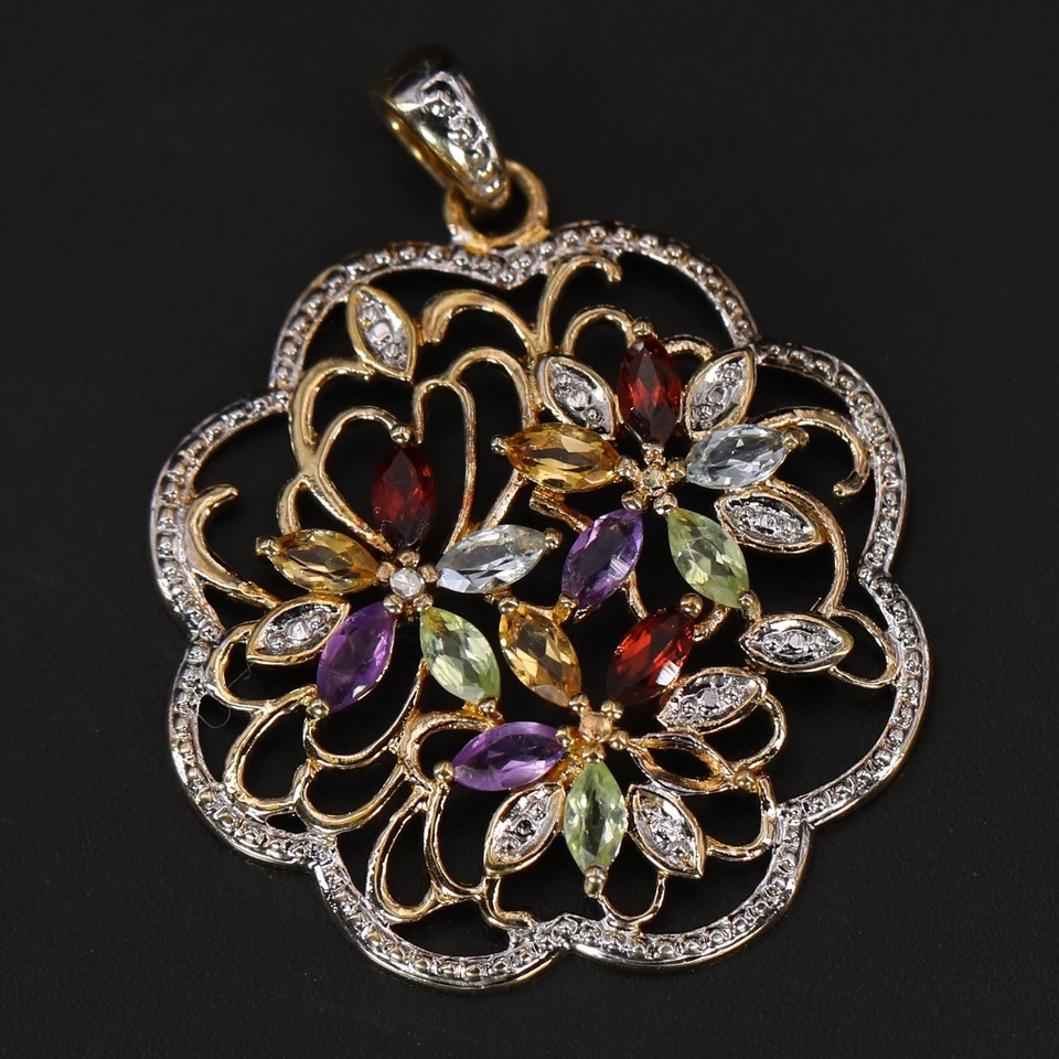 Sterling Silver ROBERT SEEMAN Amethyst Garnet Flower Gold Necklace ...