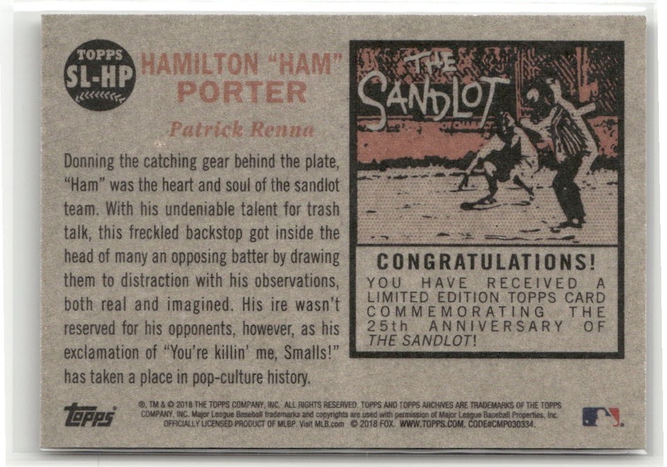 Hamilton Ham Porter 2018 Topps Archives The Sandlot #SL-HP | eBay