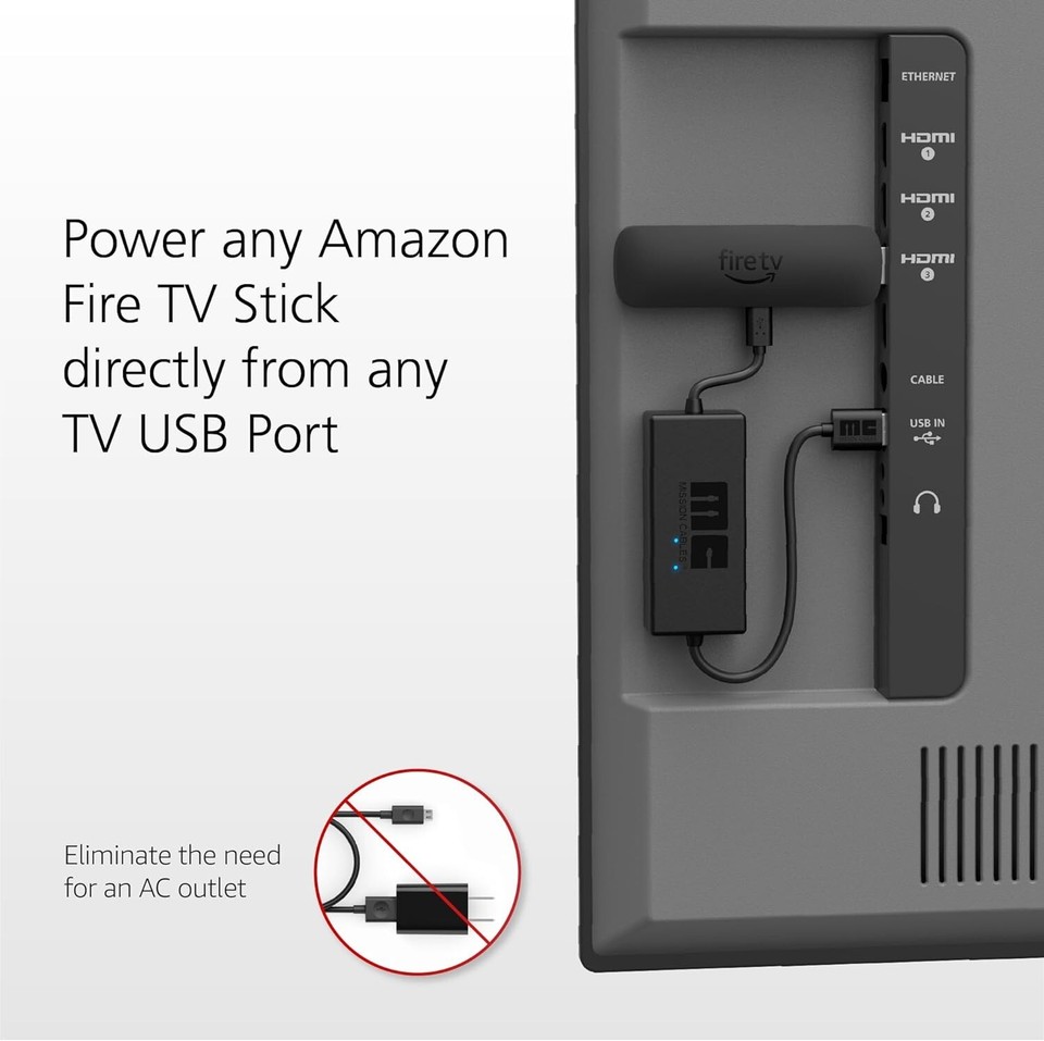 Mission Usb Power Cable For Amazon Fire Tv Eliminates The Need For Ac ...