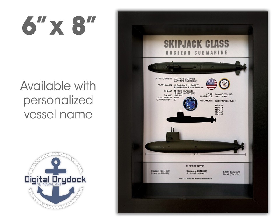 Skipjack Class Submarine Shadow Display Box, 6" x8", Black | eBay