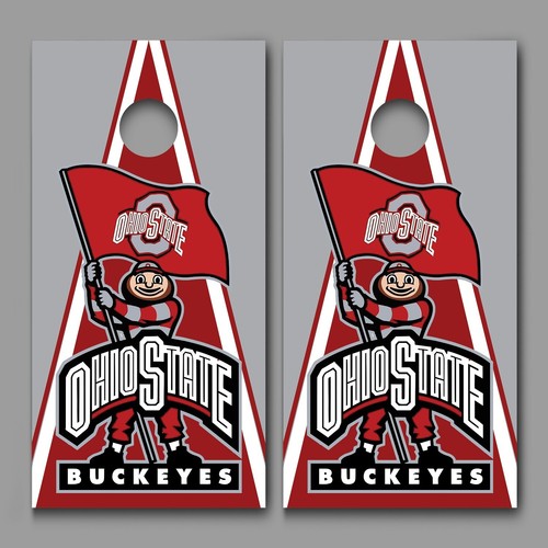 Ohio State OSU Brutus Flag Red Gray Design Cornhole Board Decal Wraps ...