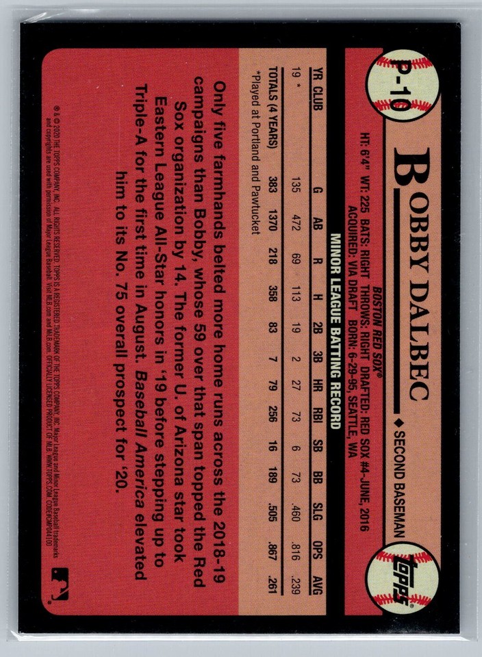 2020 Topps Update #P-10 Bobby Dalbec Prospects | eBay