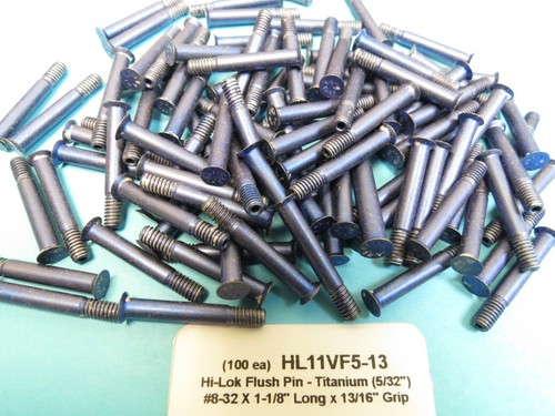 (100) Titanium 5/32” #8-32 x 1-1/8” Long Hi-Lok Flush Aerospace Pin ...