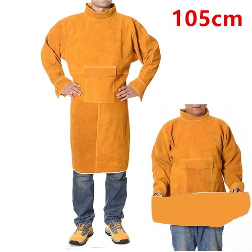 Welding Apron Leather Jacket Heavy-Duty Work Anti-scald Flame Resistant ...