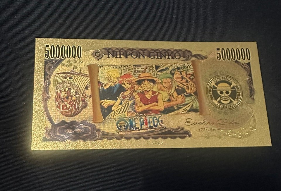 24k Gold Foil Plated Monkey D Luffy Banknote One Piece Anime ...