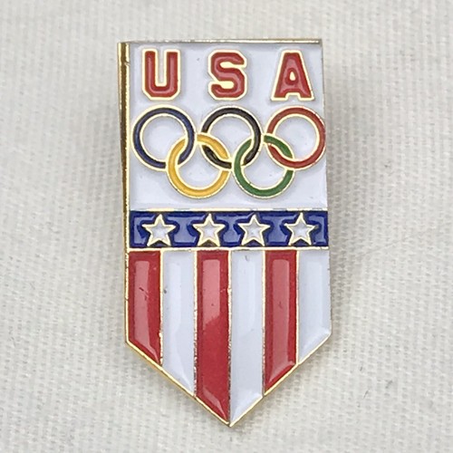 USA Olympic Rings Pin Gold Tone Enamel Red White Blue Stars Stripes | eBay