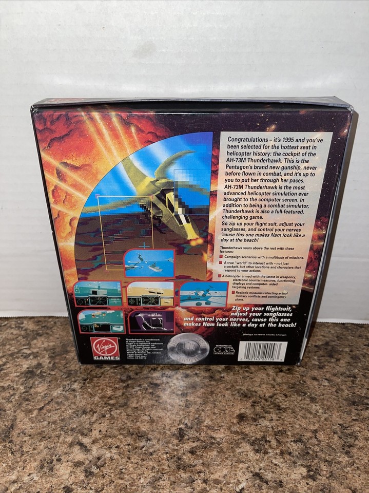 RARE BOX THUNDERHAWK IBM 286/386/486 Big Box PC Game Vintage 5.25” Disk ...