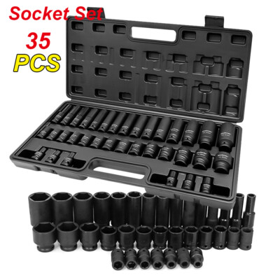 35pcs DEEP IMPACT Socket Set 1/2" Inch Drive Long Reach Impact Sockets ...