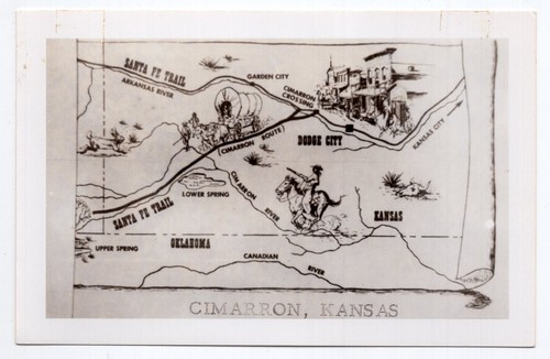1940s? RPPC - Santa Fe Trail Map, Cimarron Route - Cimarron, Kansas | eBay