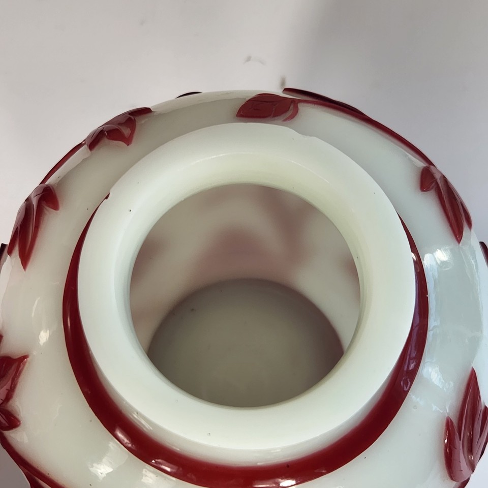 Antique Chinese Peking Glass Red Overlay Covered Jar Vase Urn ...