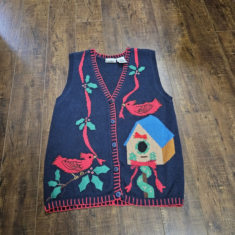 Cardinal Sweater Vest Red Bird House 90's Ugly Christmas Y2k | eBay