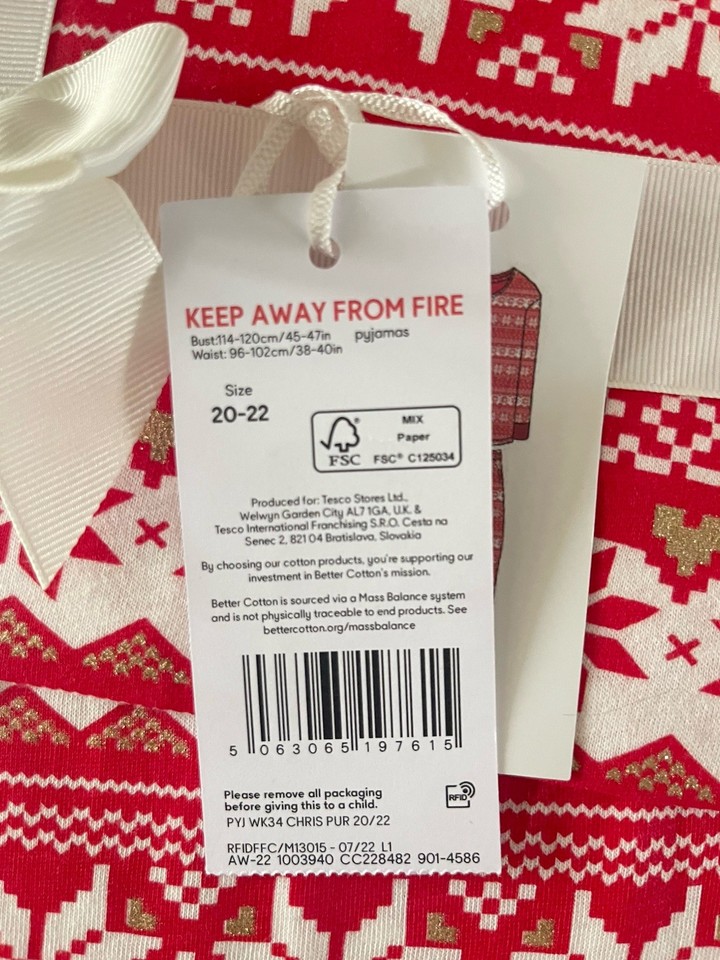 Red & White Snowflake Christmas Pyjamas Size UK 20-22 Long Sleeve ...