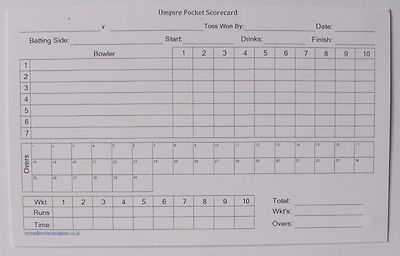 Cricket Umpire Match Cards - 40 overs | eBay