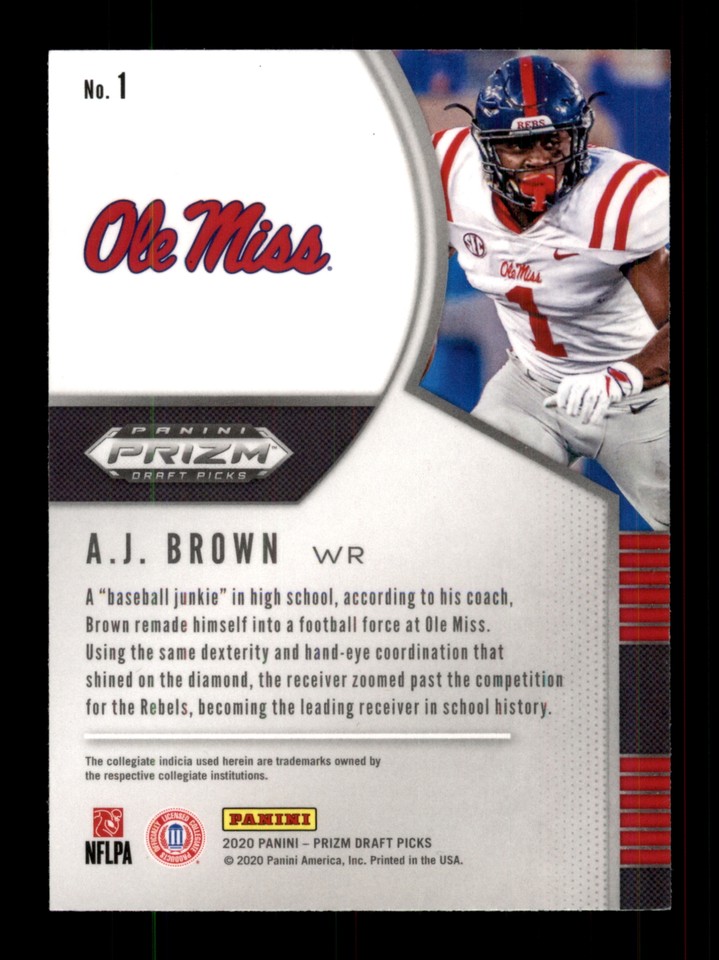 2020 Panini Prizm Draft Picks #1 A.J. Brown Ole Miss Rebels Football ...