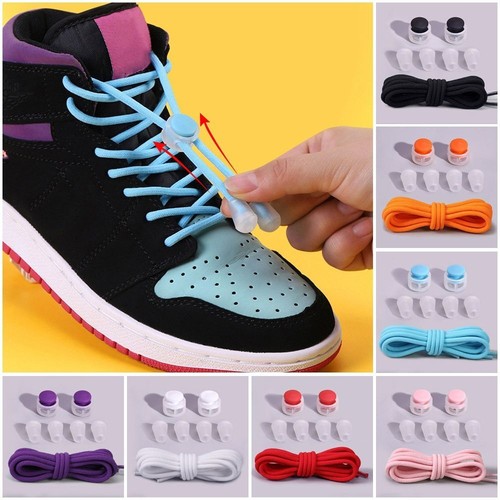 Sports Sneakers Canvas Shoes Lock Adults Kids Round Shoelaces No Tie ...
