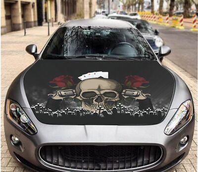 Decal Skull in Hat Car Hood Wrap Graphics Guns & Roses Sticker For Ford ...