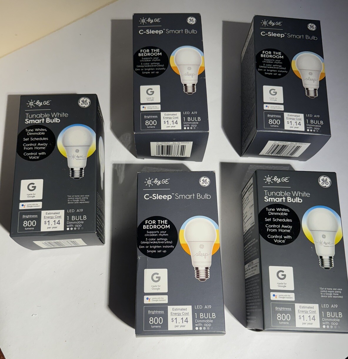 Lot of 5 GE Smart Bulbs BR30 800 Lumens, 3 are C-sleep, 2 are Tunable ...