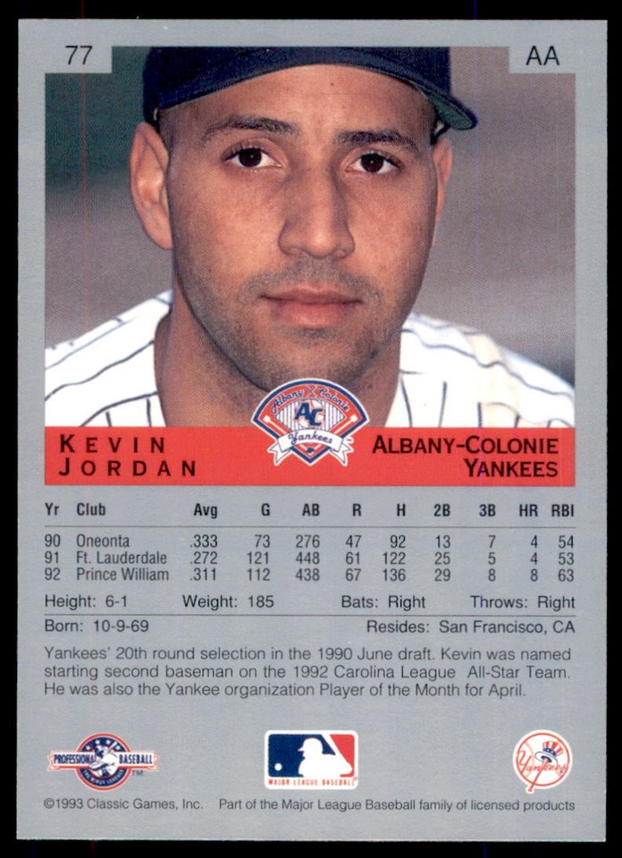 1993 Classic Best Kevin Jordan #77 Albany-Colonie Yankees | eBay
