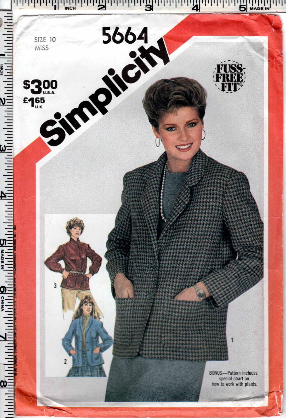"Misses' Unlined Jackets" ©1982 Simplicity Fuss Free Fit Pattern # 5664 ...