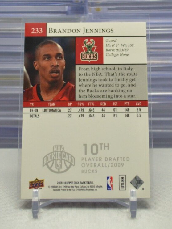 Brandon Jennings 2009-10 Upper Deck #233 RC Rookie Milwaukee Bucks 1-A ...