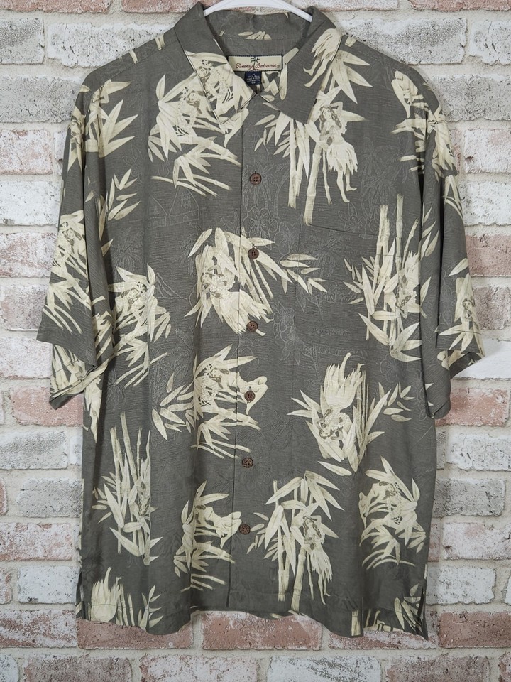 Tommy Bahama Men's Short Sleeve Silk Hawaiian Hula Girl Bamboo Button ...