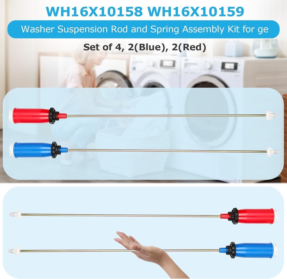 For GE 4Pcs Washer Suspension Rod and Spring WH16X10158 WH16X10159 ...